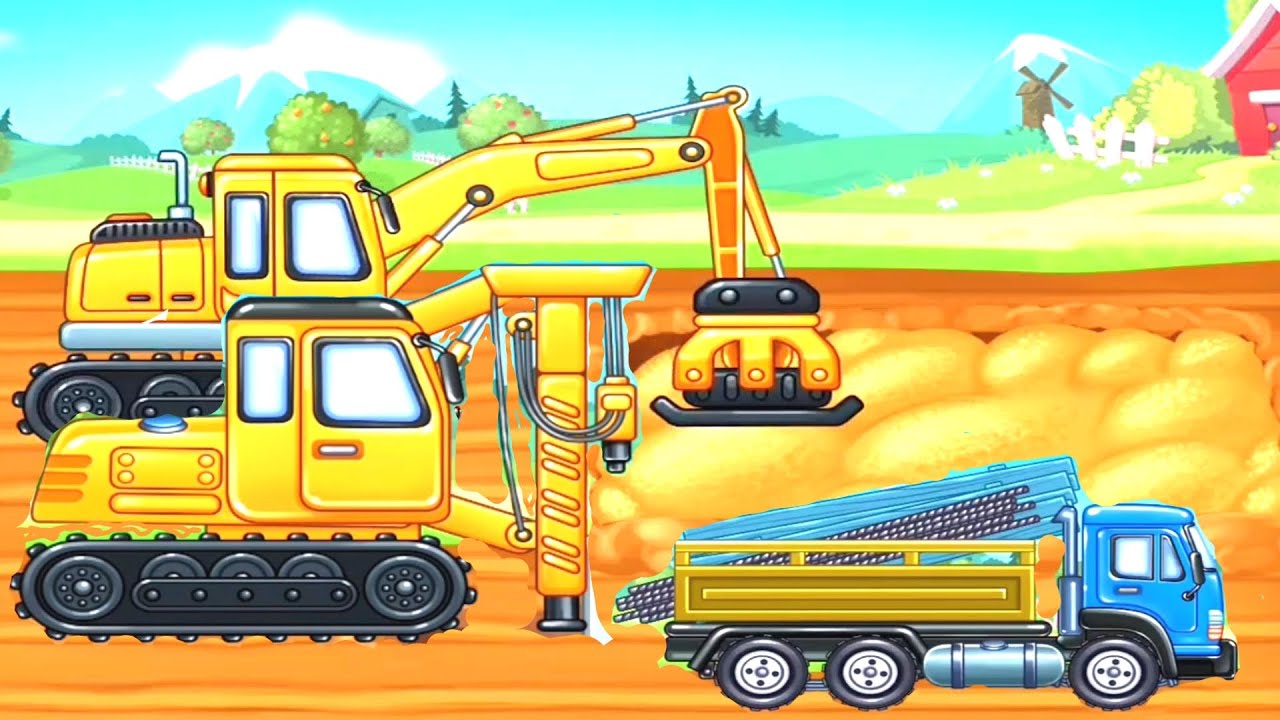 Menyusun Gambar||Mobil Beko Dan truk Membersihkan Alat Berat||Animasi ...