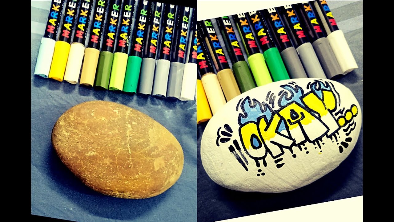 Stone Art, Graffiti Style "OKAY"!!!! Using Poster Colors!!!! - YouTube
