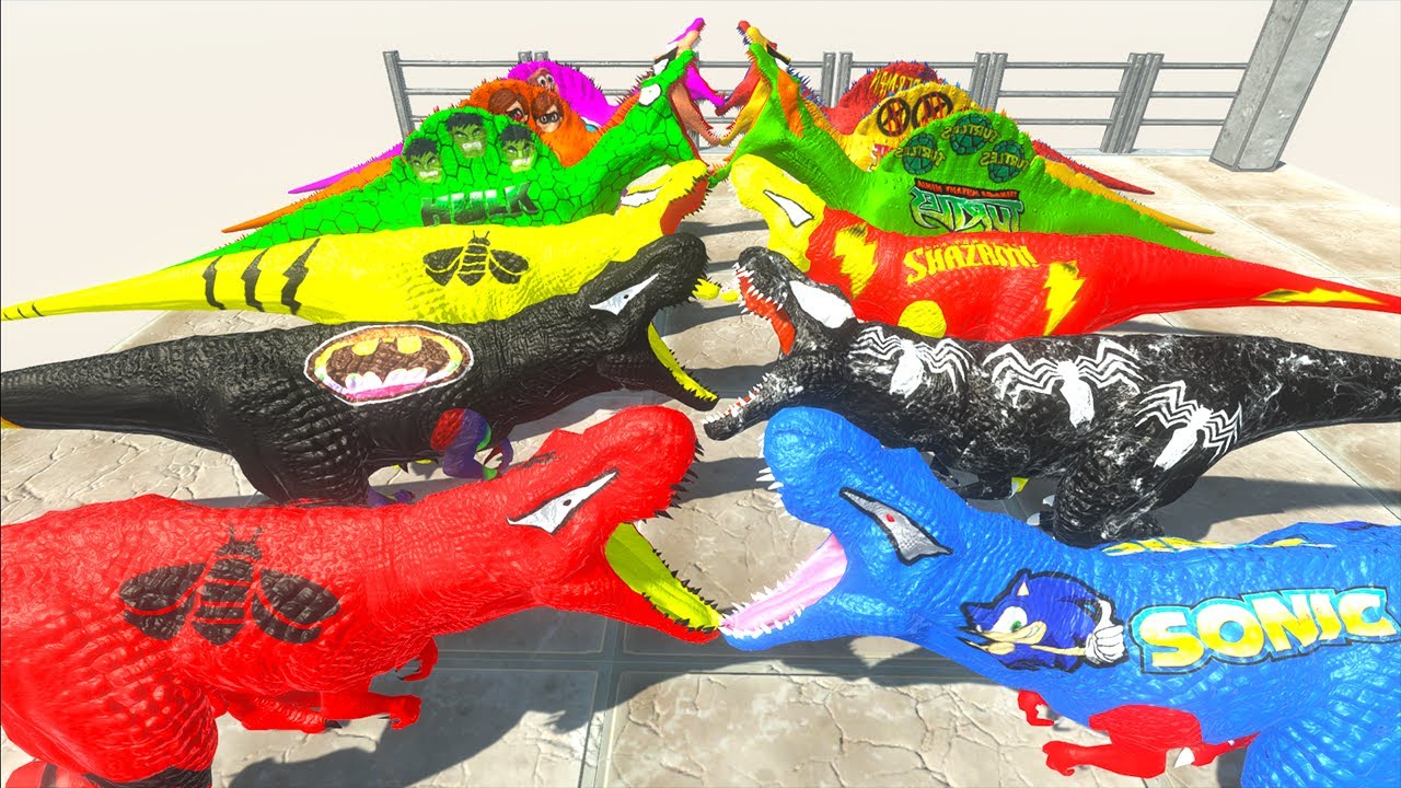Sonic T-rex vs Batman T-rex Death Fall V3 - Animal Revolt Battle ...