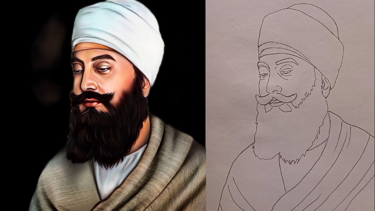 How to draw Guru Tegh Bahadur Sahib Ji drawing step by step, easy Guru ...