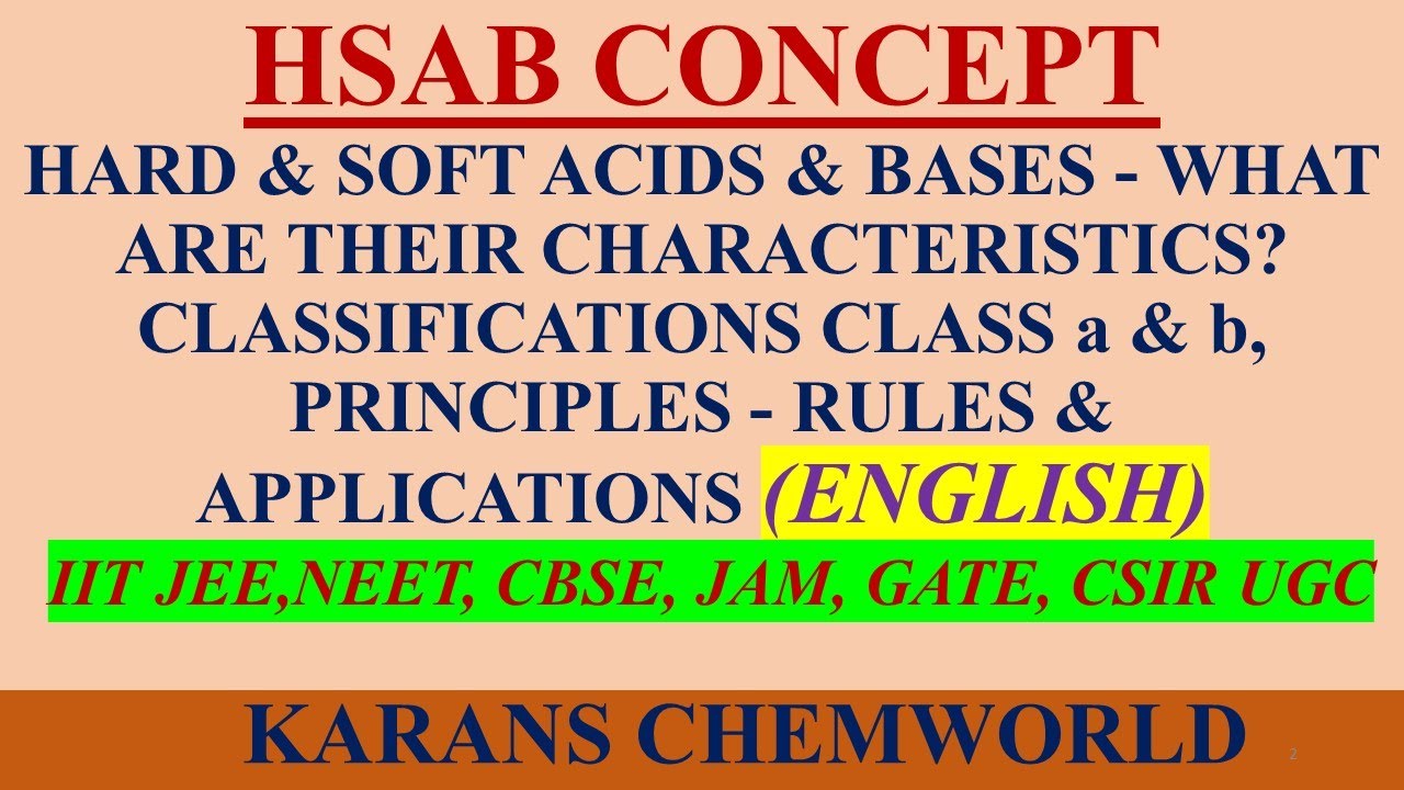 HSAB CONCEPT HARD & SOFT ACIDS & BASES CHARACTERISTICS CLASS a & b ...