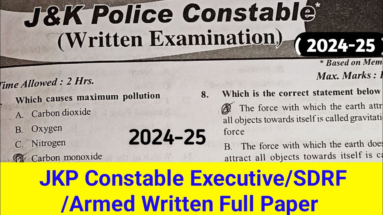 JKP Old Paper || J&K Police Constable 2024-25 Previous Year Old Paper ...