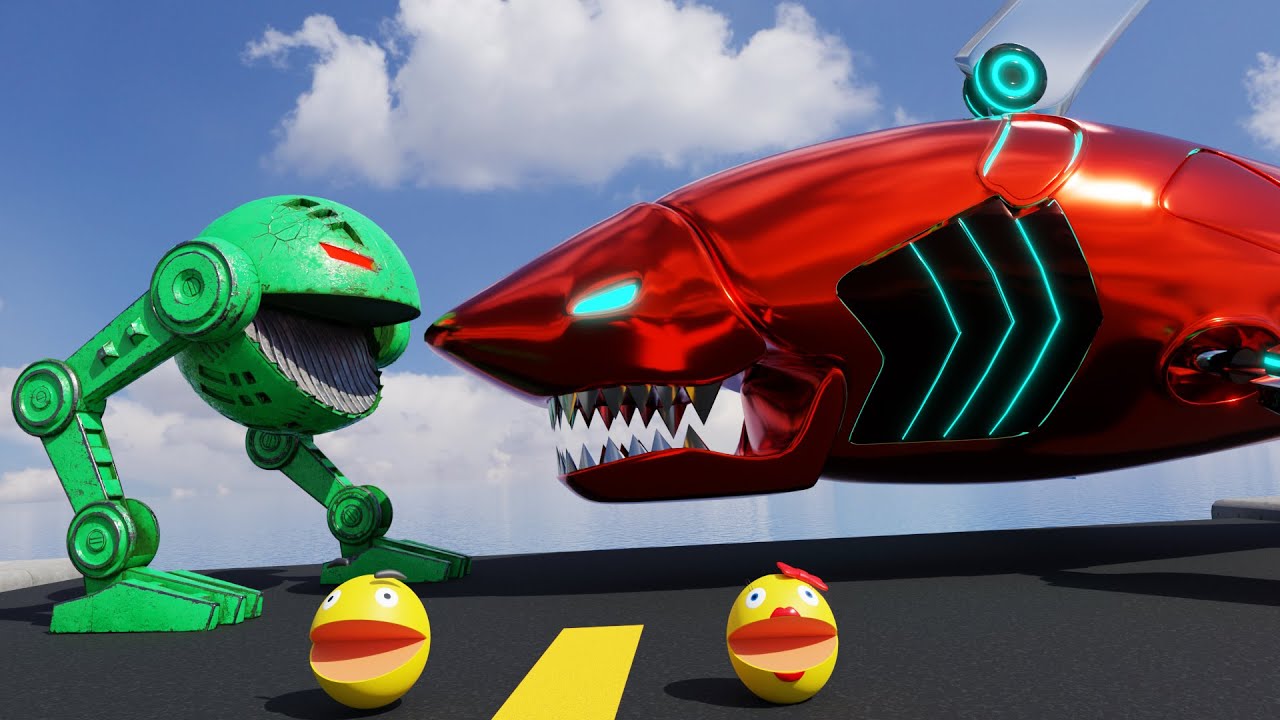 MS PACMAN & ROBOT PACMAN VS SHARK ROBOT MONSTER - YouTube