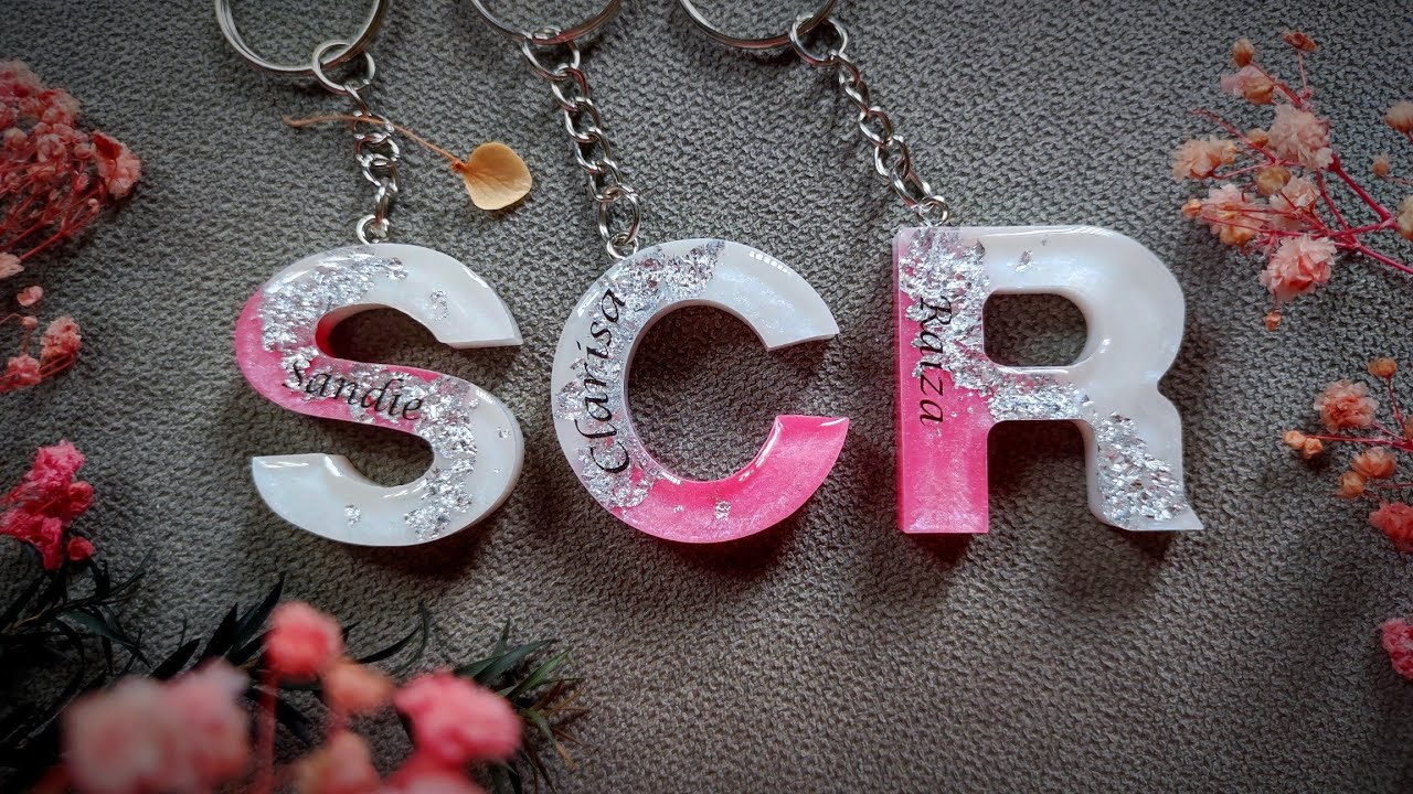 Pink & White Resin Letter keychains w/o Cricut Machine | Resin letter ...