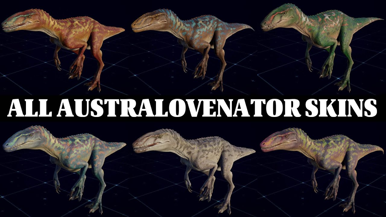 ALL AUSTRALOVENATOR SKINS | JURASSIC WORLD EVOLUTION 2 - YouTube