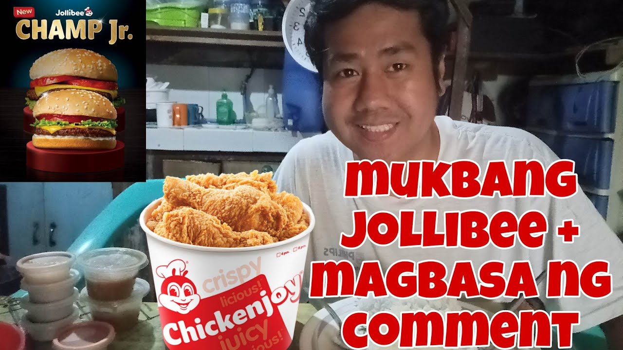 MUKBANG JOLLIBEE BUCKET FRIED CHICKEN CHICKENJOY AT CHAMP JR BURGER ...