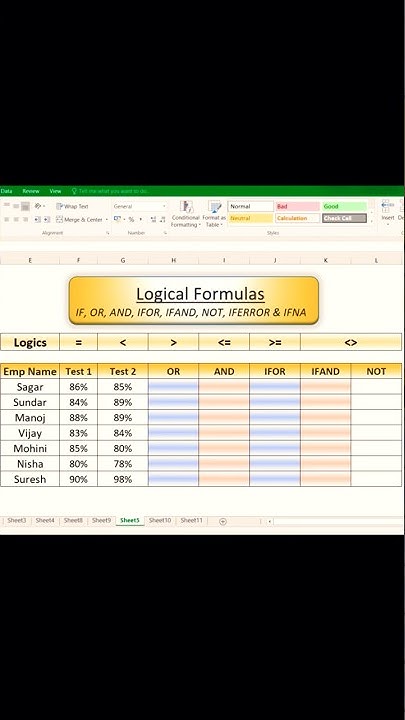 Logical Formulas If Or And Ifor Ifand Not Iferror Ifna Ms Excel Hindi Youtube