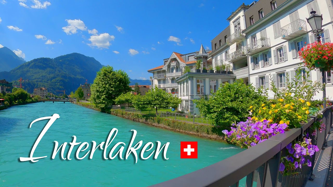 Interlaken 4K, chic lakeside resort lies between Lake Thun and Lake ...