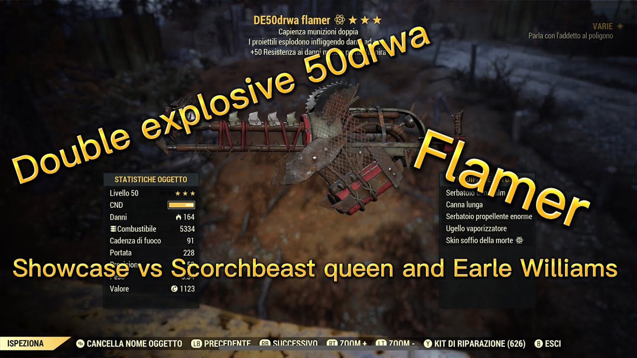 Fallout 76 Double explosive flamer vs Scorchbeast queen and Earle ...