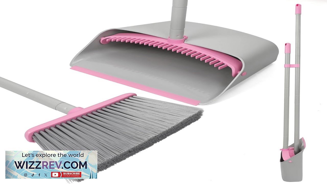 Pink Broom and Dustpan Set，Extendable 52" Brooms for Sweeping Indoor ...