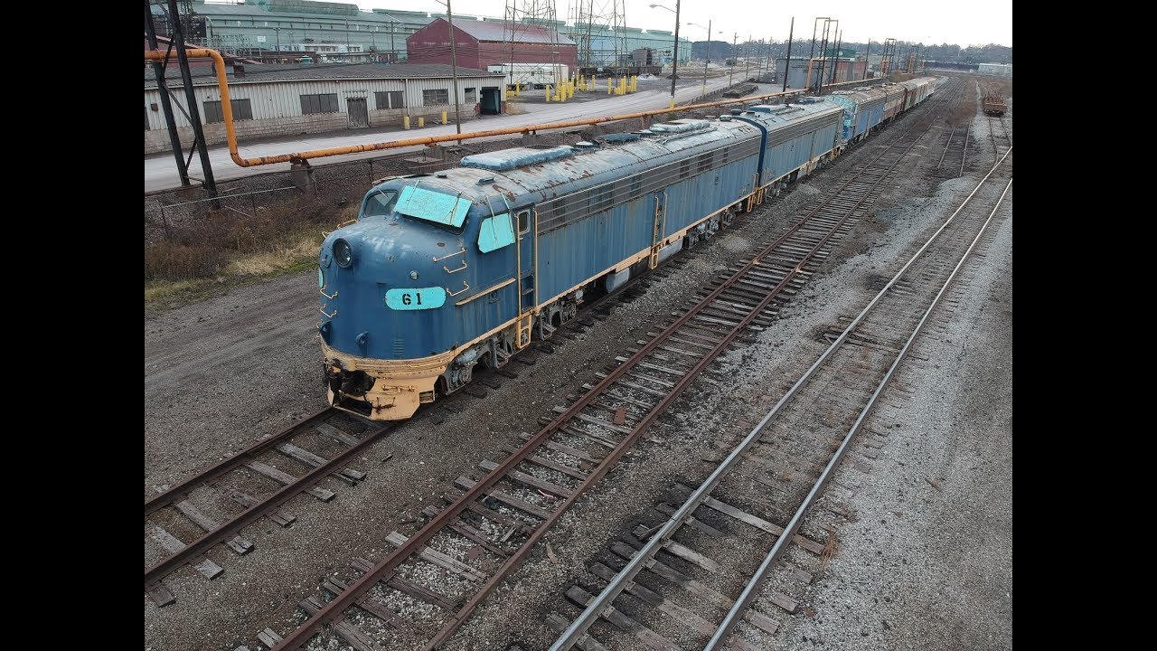 Old Train Engines Behind Steelyard Commons in Cleveland Drone Footage ...