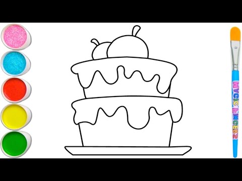 Draw a Beautiful Cake for kids, Toddlers Drawing,Painting and Colouring ...