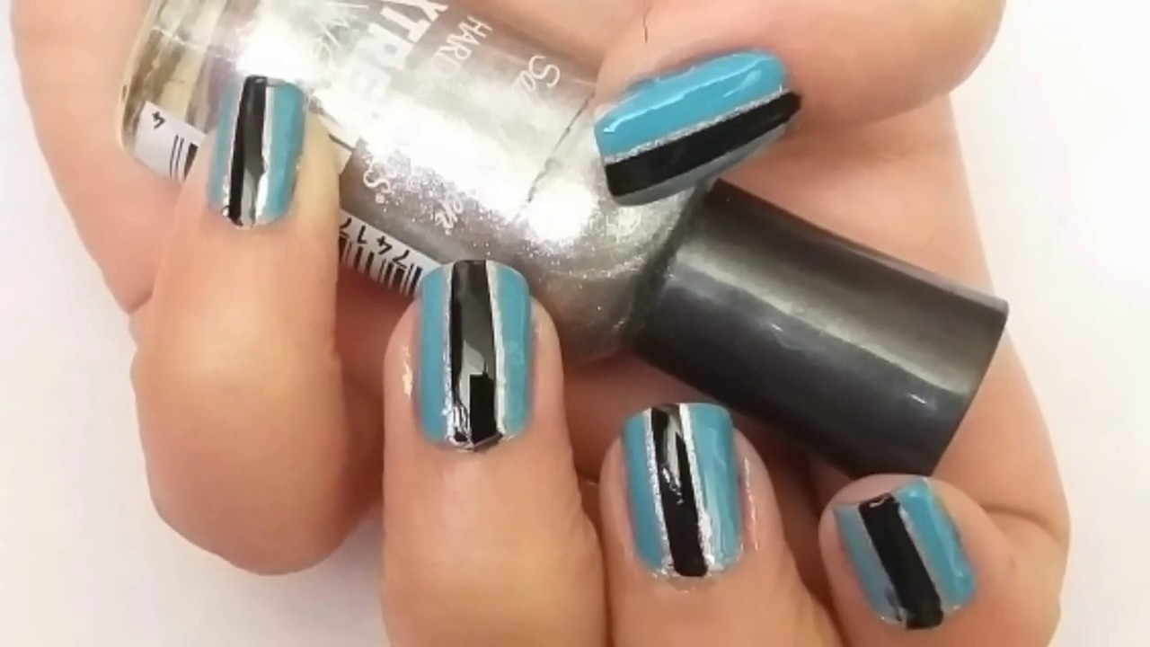 How to do Nail Art using Striping Tape | DIY Blue and Silver Nail Art ...