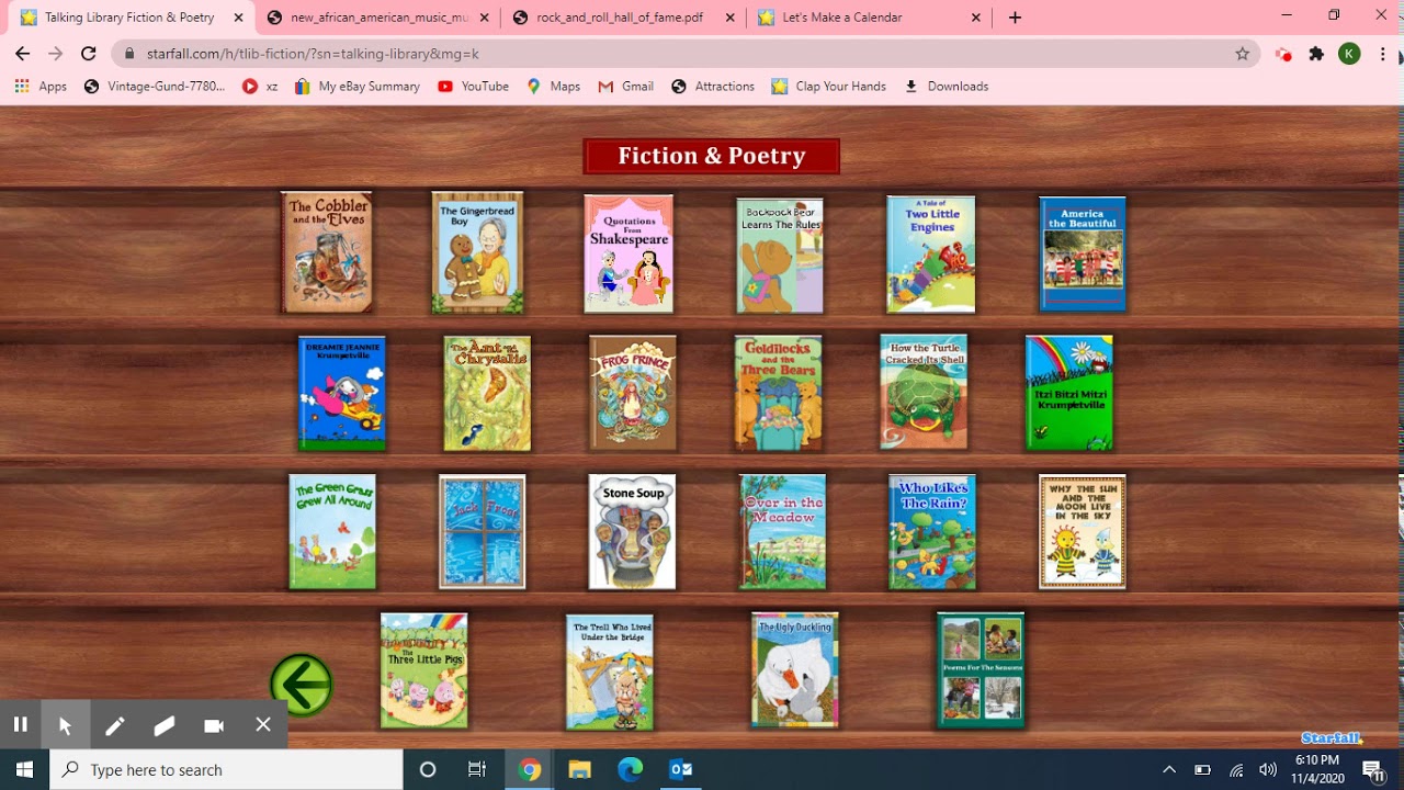 Class Meeting: 11/4/20 Starfall Music/Calendar/Talking Library & N2Y ...