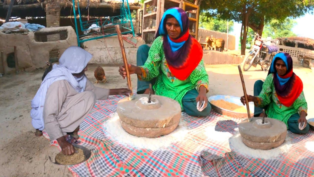 daily Village women work by hand Village life in Pakistan - YouTube