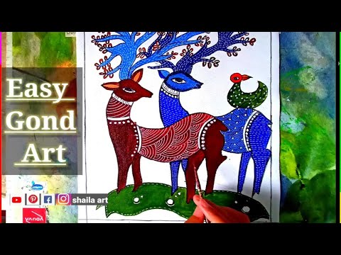 Gond Art painting by Shaila | Gond Art Painting on Canvas | How to Draw ...
