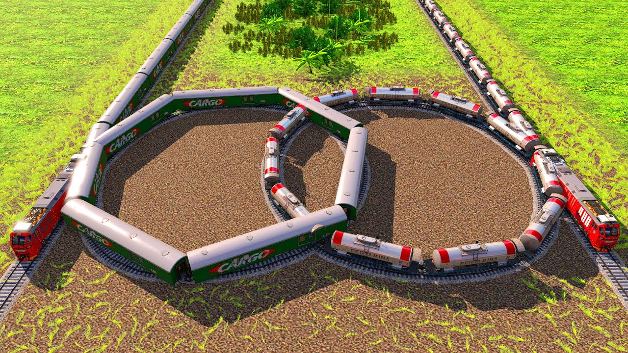 2 FAST LONG TRAINS RUNNING AT DOUBLE CIRCLE RAILROAD TRACKS-CRAZY ROUND ...