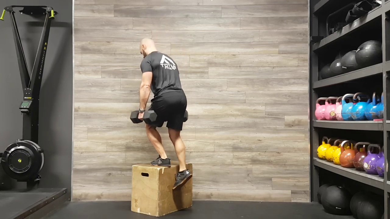 Alternating dumbbell box step down - YouTube