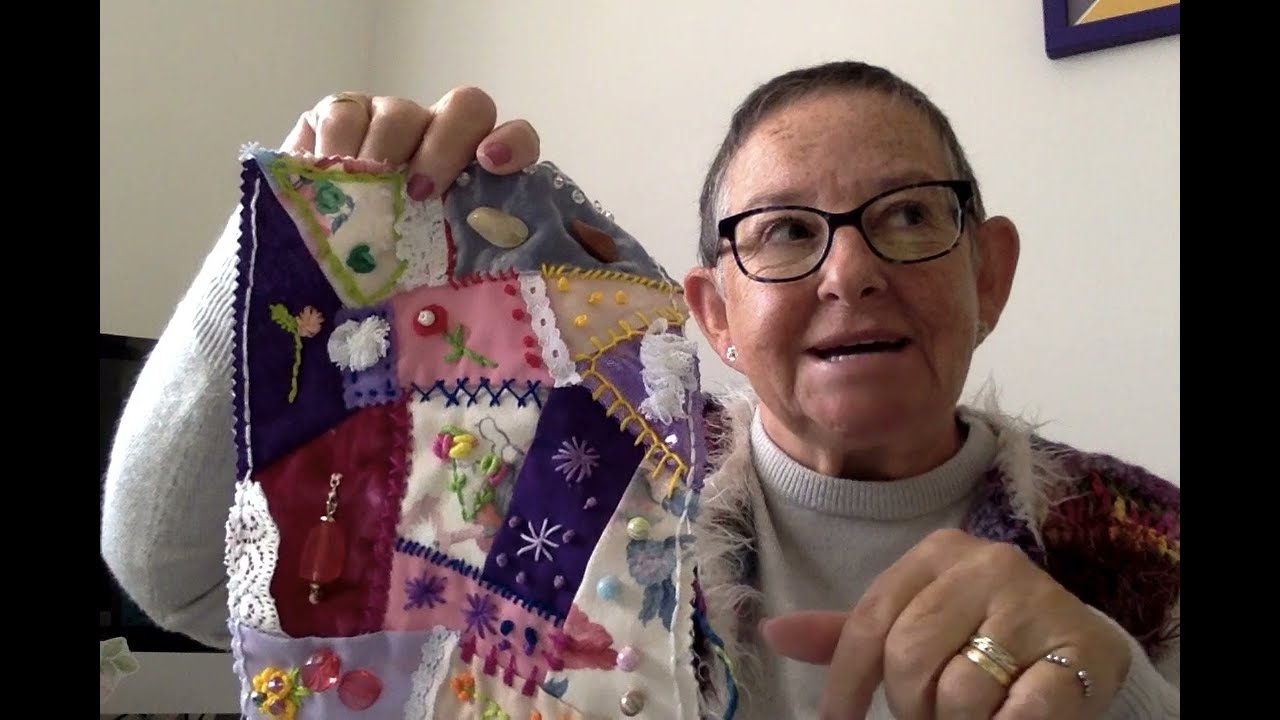 Crazy Patchwork, Slow Stitching, learning how to sew flowers - YouTube