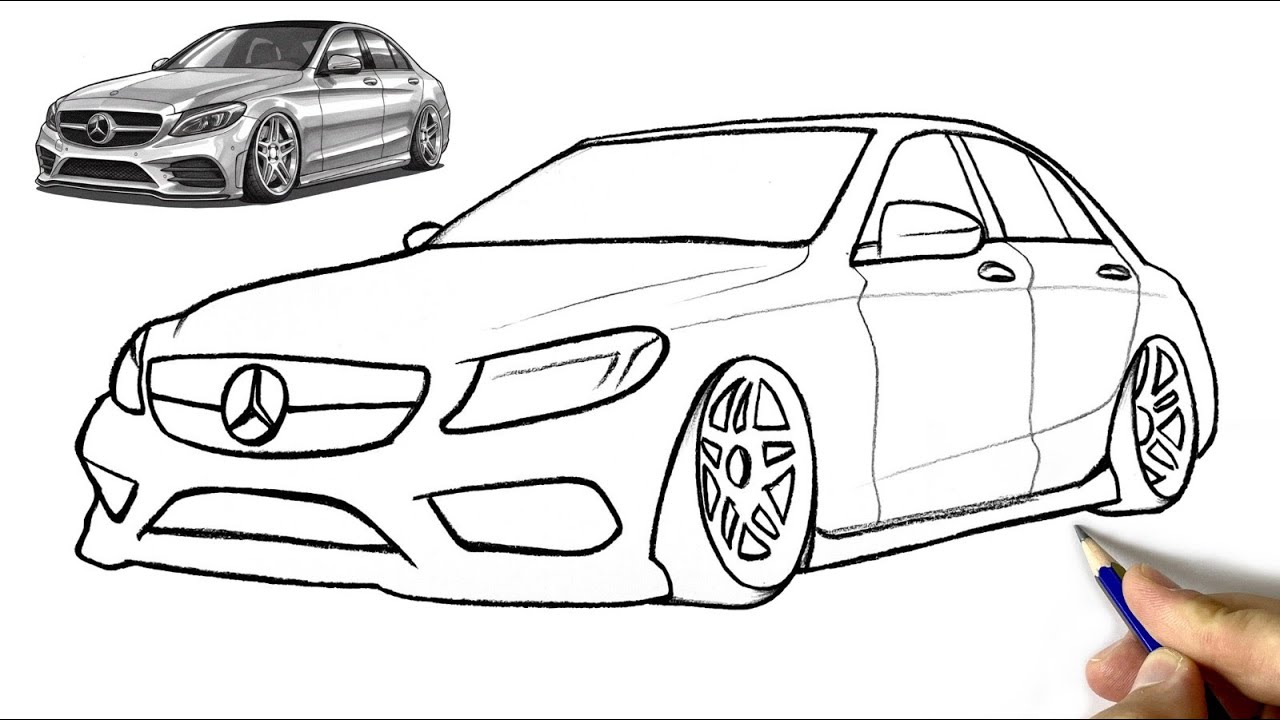 Mercedes C-Class Drawing | Step by Step Pencil Sketch for Beginners ...