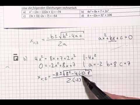 Quadratische Gleichung mit abc-Formel lösen (Bsp-Aufg. b) - YouTube