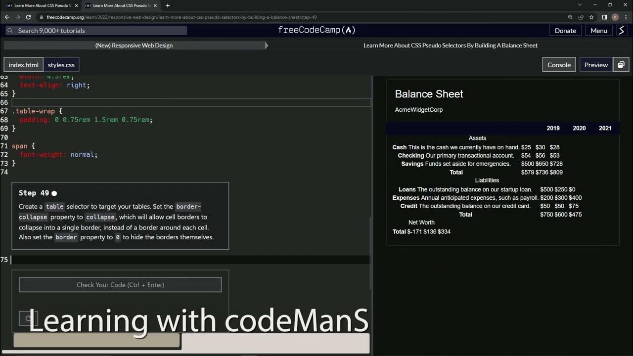 💻 Learn HTML & CSS | FreeCodeCamp 🎓 Balance Sheet: Step 49 📚 - YouTube