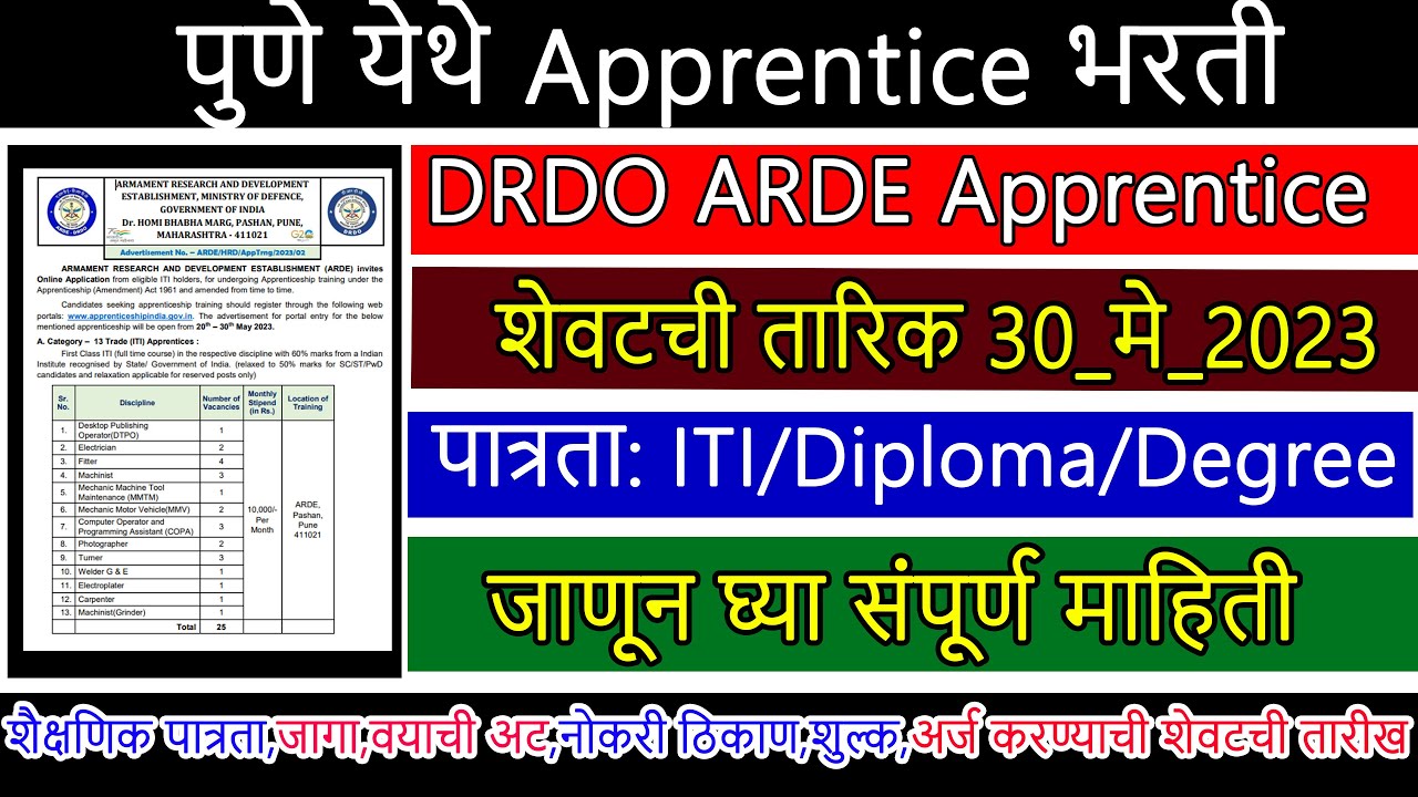 ITI Apprentice In Pune | DRDO , ARDE Apprentice 2023 #iti_apprentice # ...