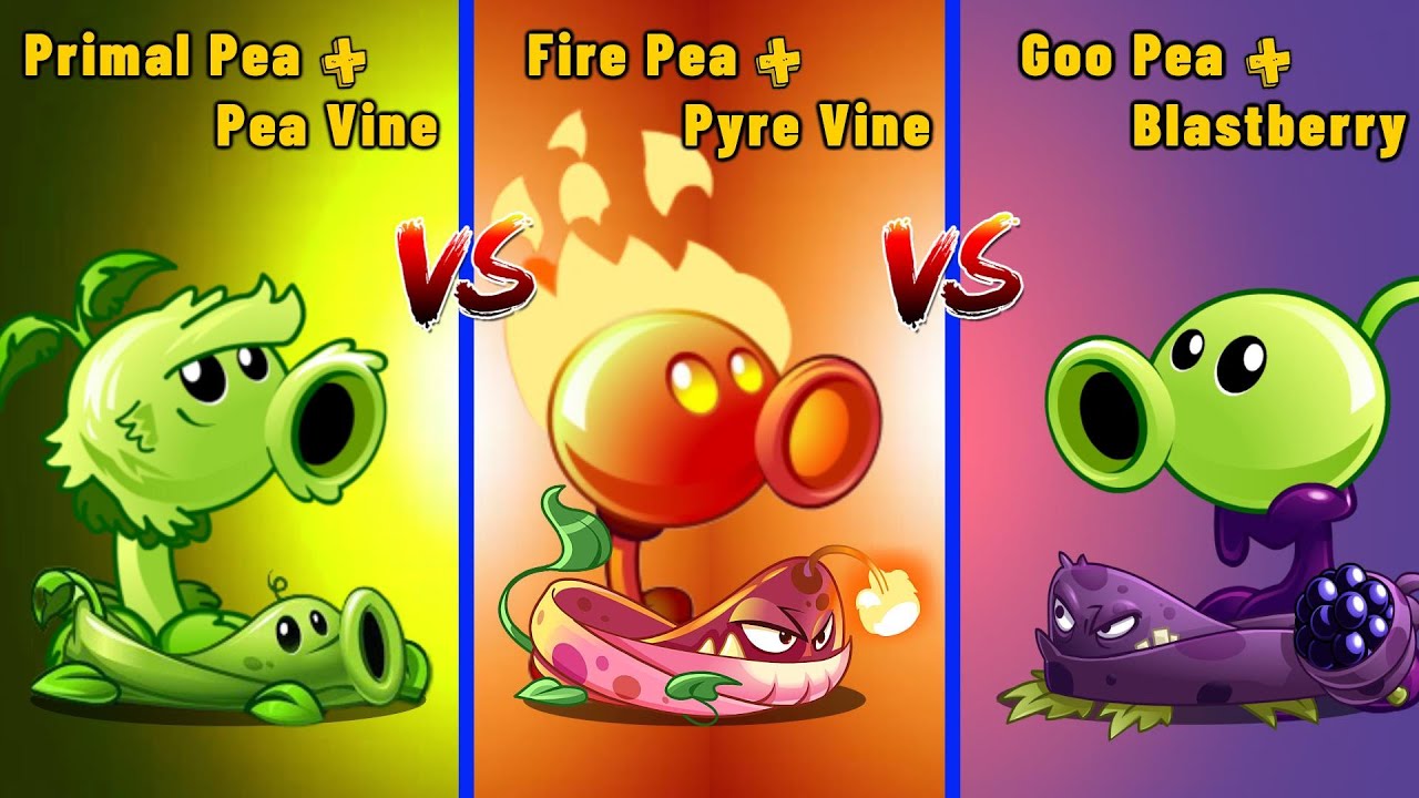 PVZ 2 | Team Primal Pea + Vine vs Fire Pea + Vine vs Goo Pea + Vine ...