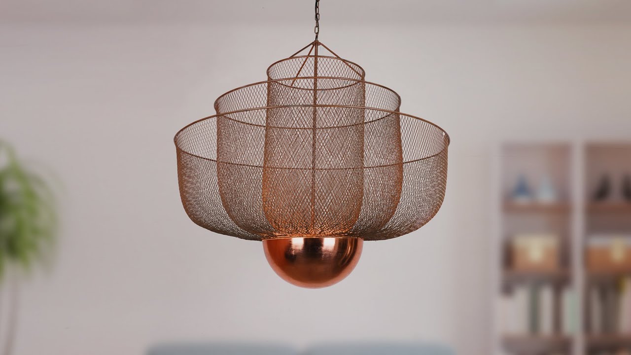 Fos Lighting , Modern Copper Finish Steel Wire Mesh Hanging Light - YouTube