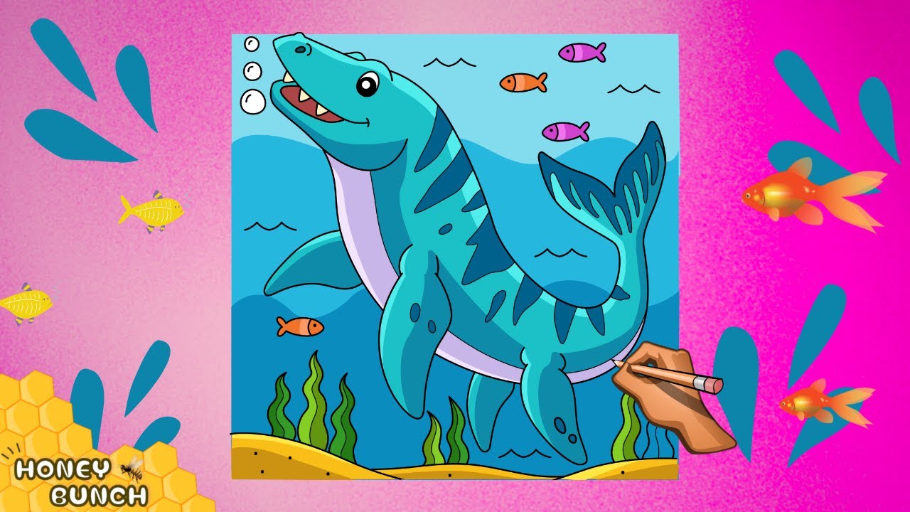 Mosasaurus | Mosasaurus drawing | Dinosaur | Coloring for kids | Honey ...