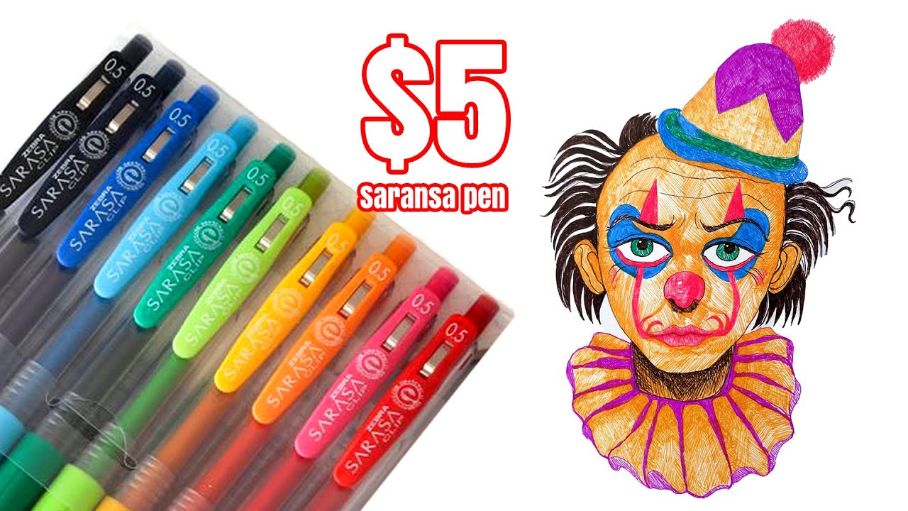 Drawing with cheap art supplies challenge (sarasa pen) under $5 - YouTube