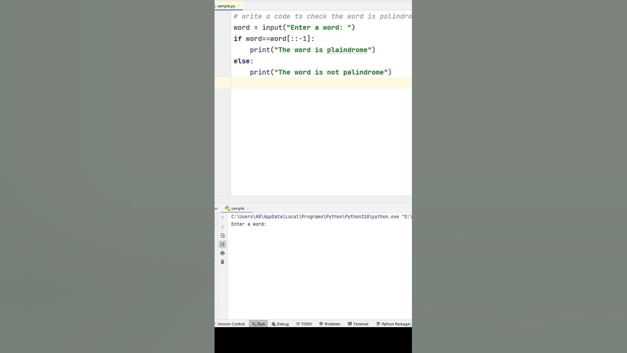 Palindrome In Python Pythontutorial Ytshorts Youtube