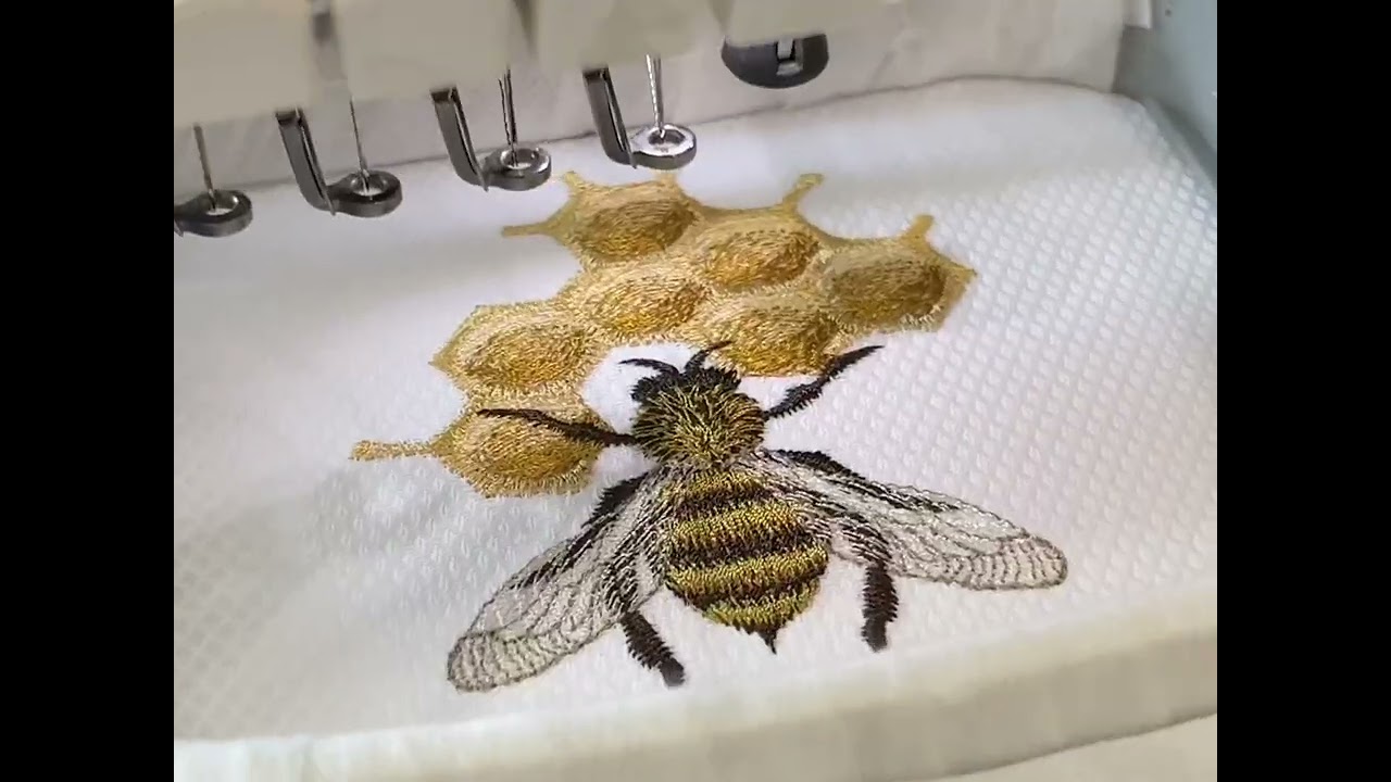 Small Honey Comb with Bee Designs for Machine Embroidery - YouTube