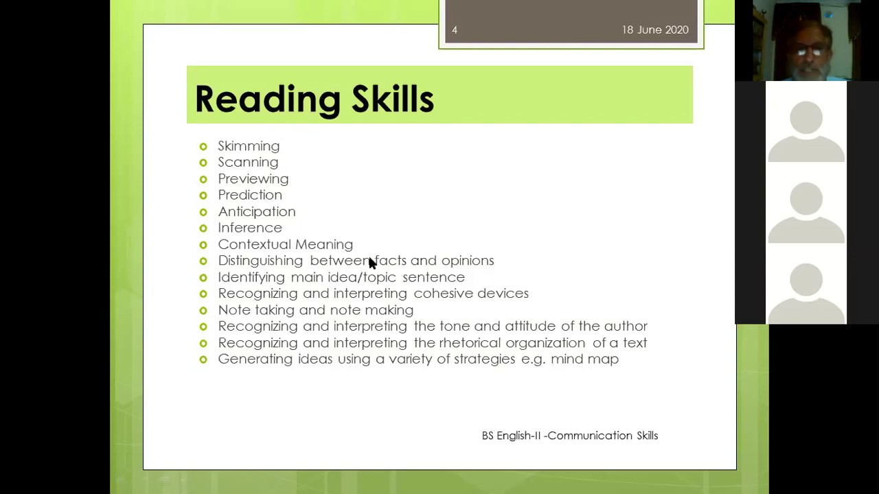Communication Skills - Sub Skills of Reading - A Zoom Lecture - YouTube