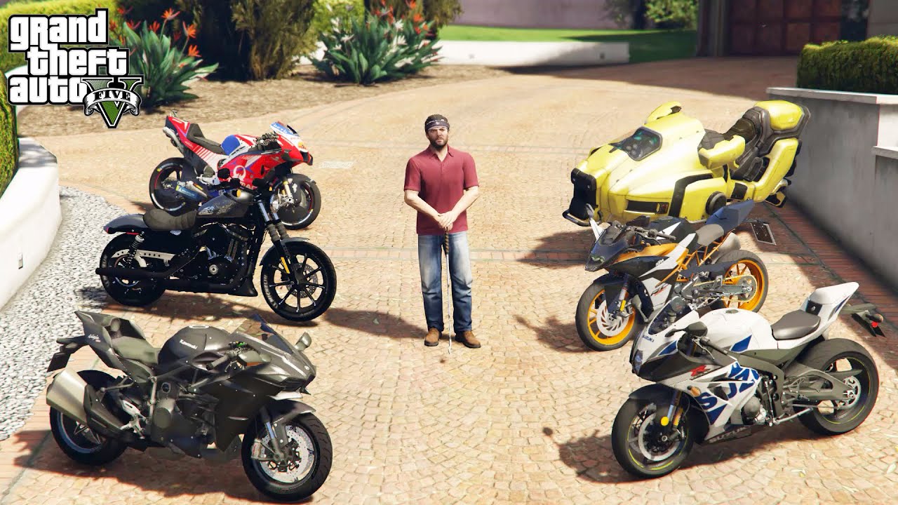 GTA 5 - Stealing Luxury SPORTS BIKES with Michael! (Real Life Cars #40 ...