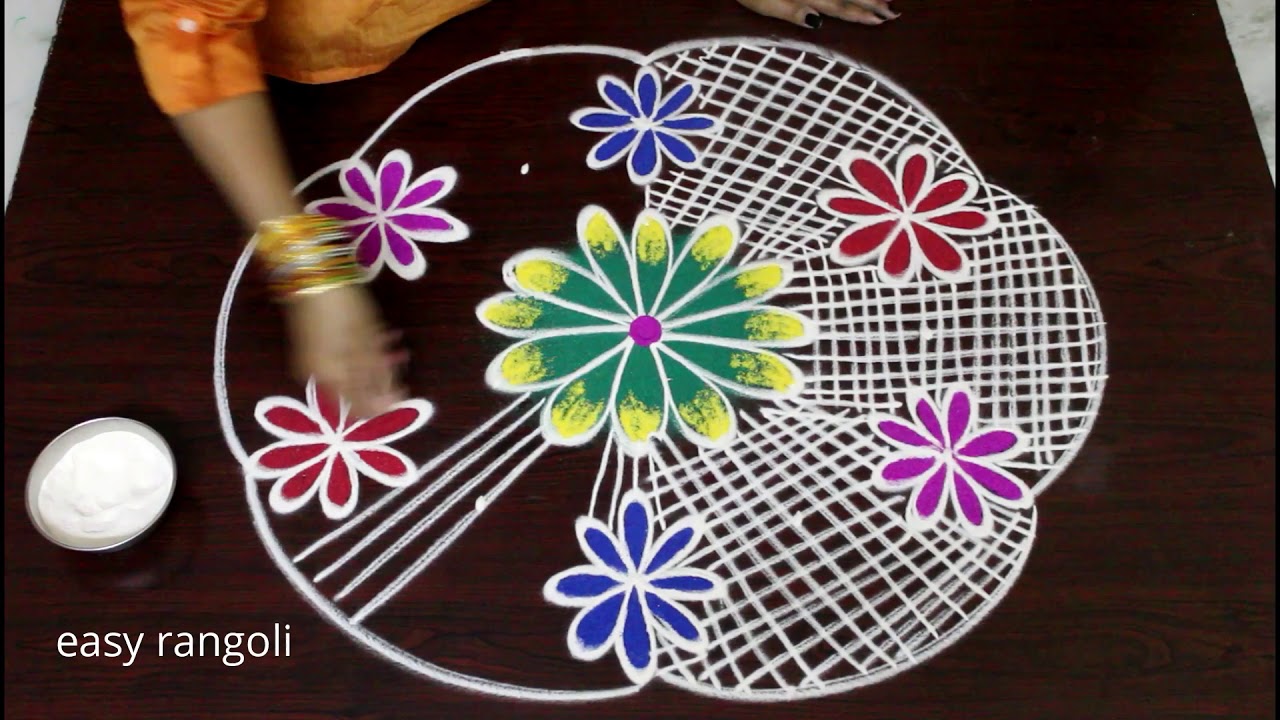 Creative multi color kolam designs with 5 dots || Innovative rangoli ...