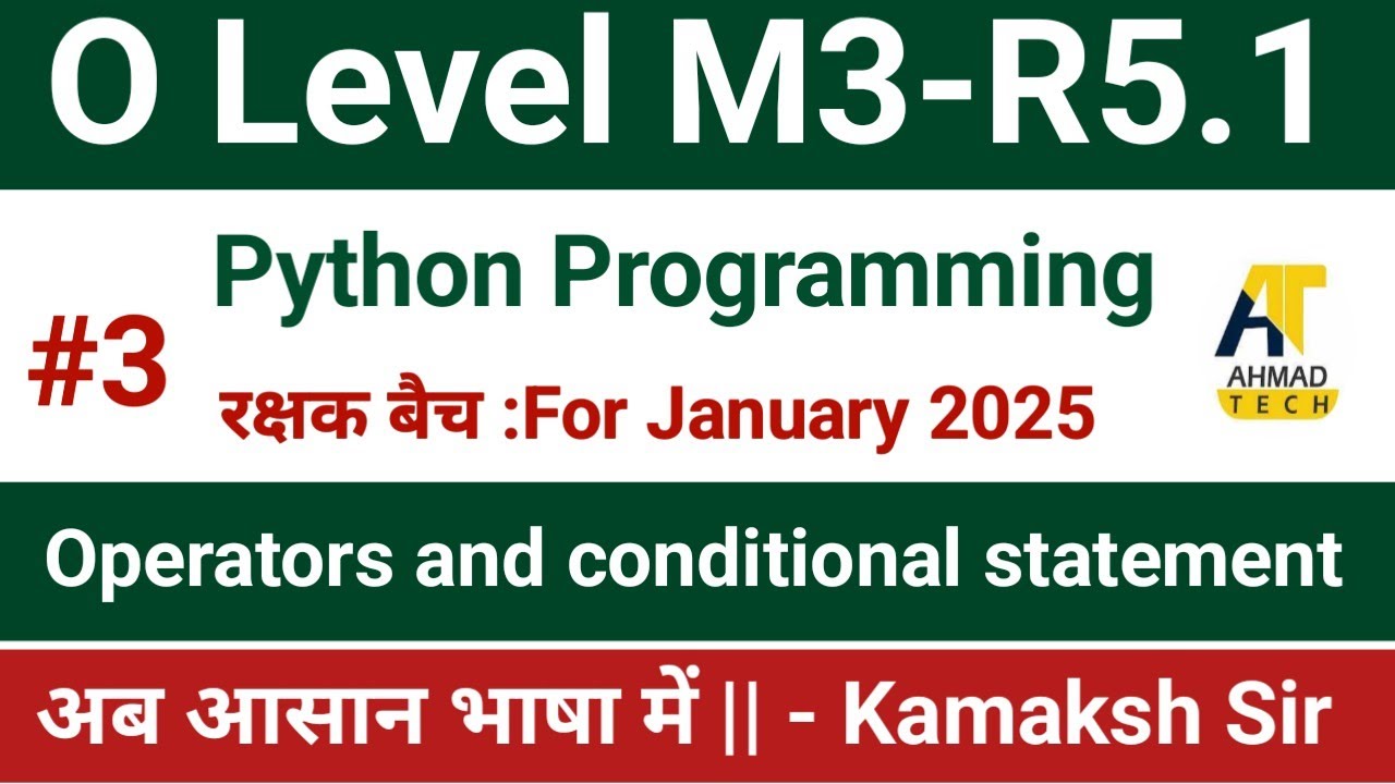 O Level M3r5 1 Python Operators And Conditional Statement Class