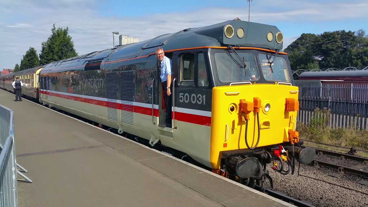 Class 50 50031 hood departing Kidderminster Severn Valley railway - YouTube