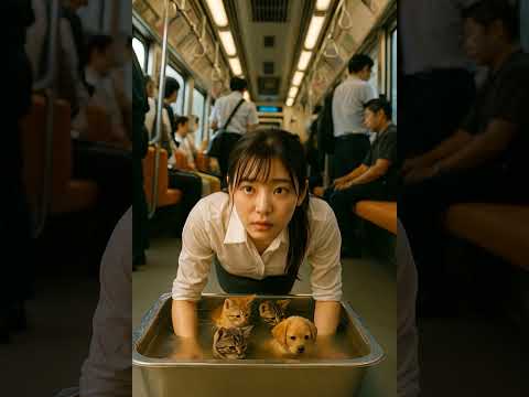 Japanese office girl work up while taking a train💦 #japanese #girl #ai #dog