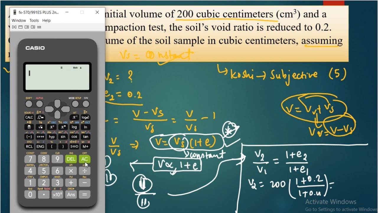 A soil sample has an initial volume of 200 cubic centimeters (cm3) and ...