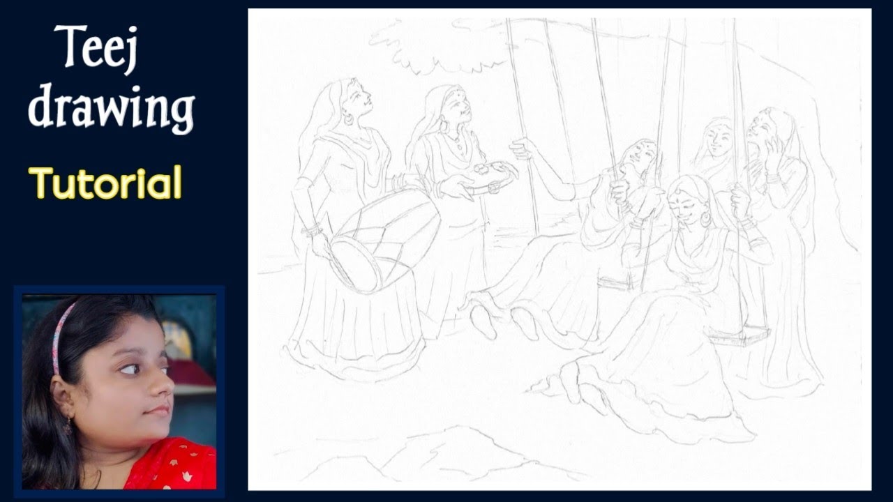 Teej festival drawing easy step by step || teej festival drawing_maam ...