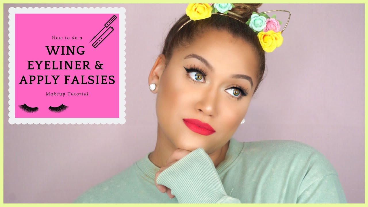 How to: Winged Eyeliner & False Eyelashes l Talk Through - YouTube