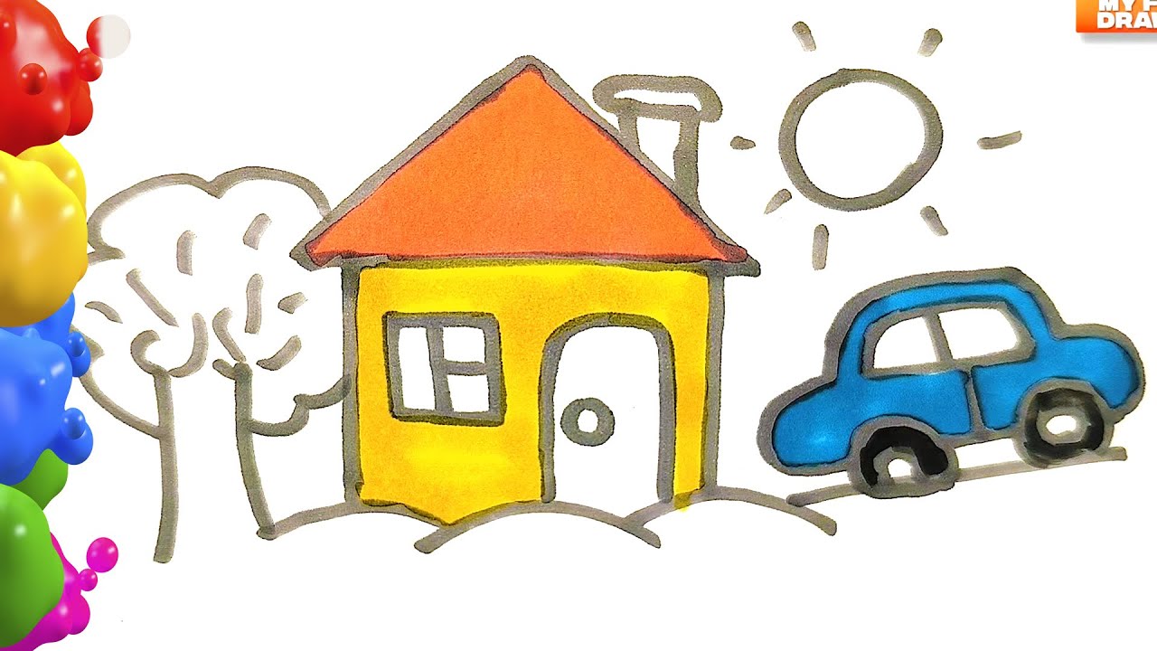 How to draw a House and a Car - YouTube