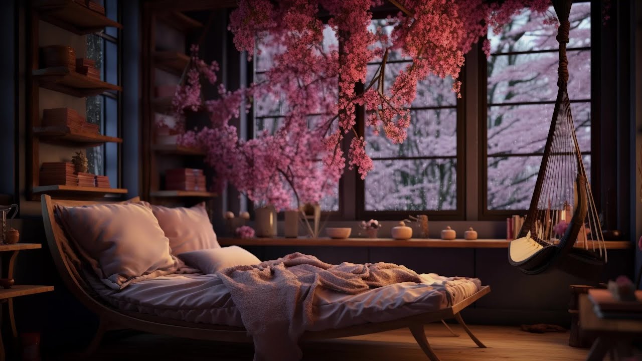 Cozy Spring Cabin in Rainy Day Ambience with Relaxing Rain Sounds for ...