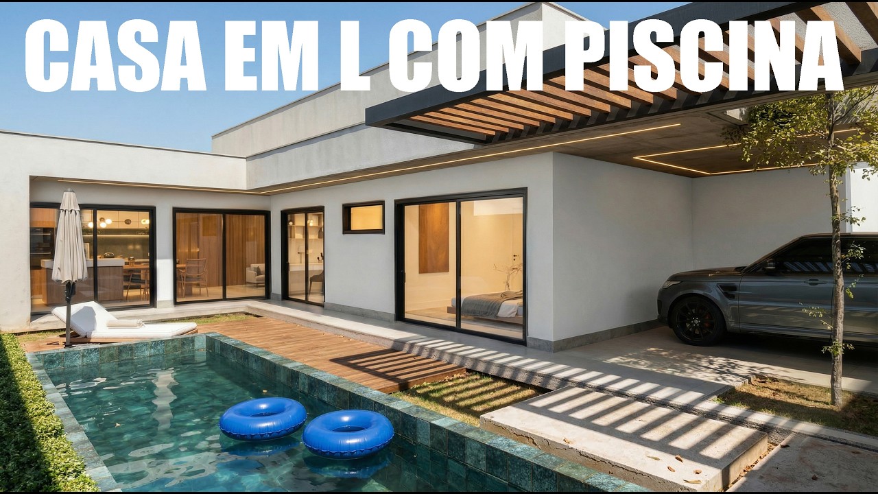 PROJETO 3D CASA EM L COM PISCINA - YouTube