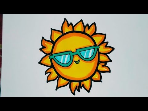 How to Draw A Cute Hot Sun. Hot Sun Drawing Tutorial With Wearing a ...
