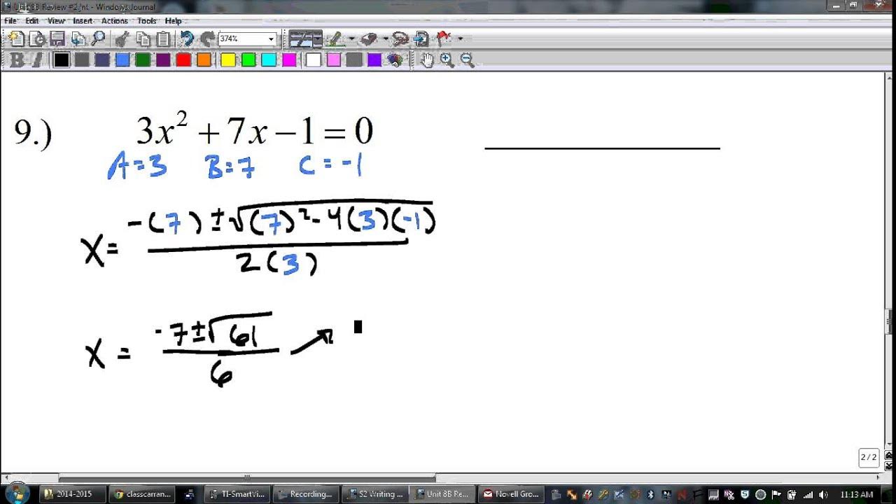 AT Algebra Unit 8B Review #2 - YouTube