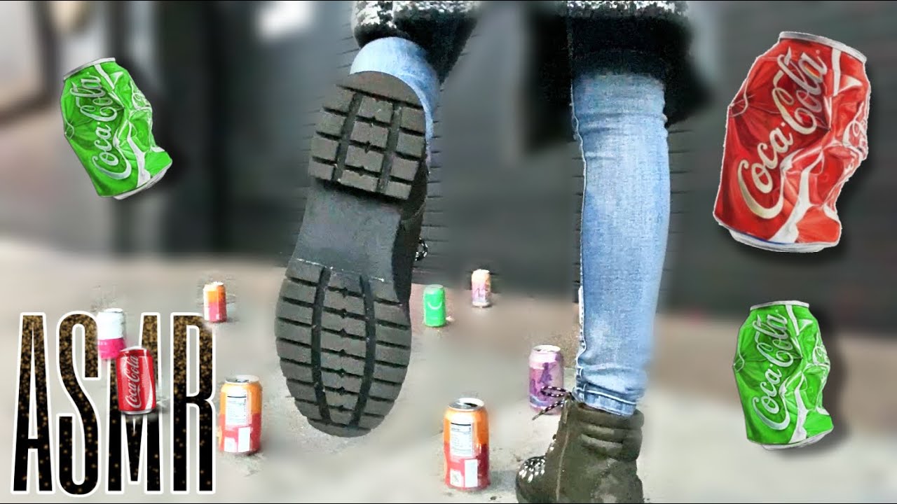 ASMR Crushing 💜 Soda Cans in Combat Boots! 🥾 - YouTube