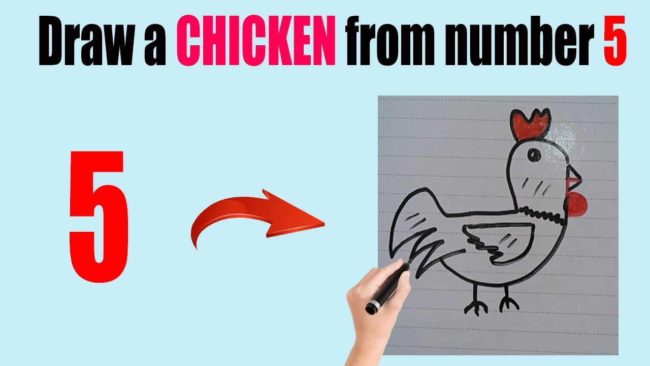 How to Draw a chicken from number 5 step by step || drawing by numbers ...