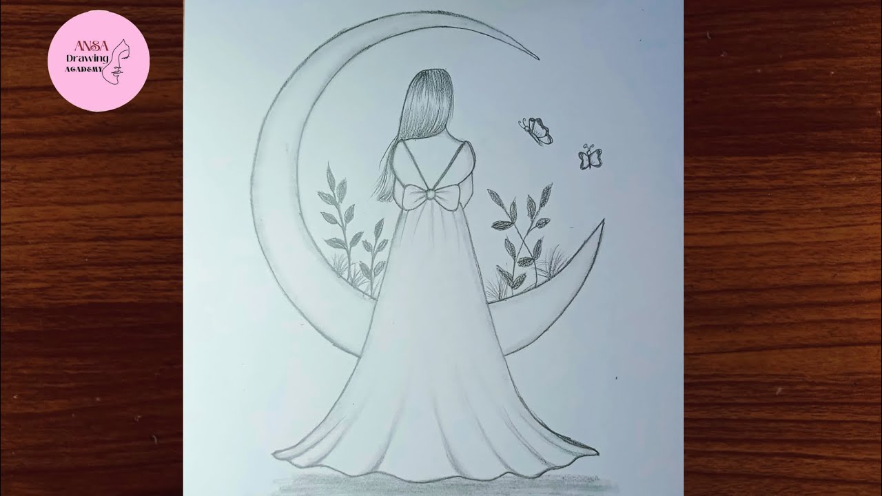 how to draw girl with moon drawing || girl with butterfly || easy ...